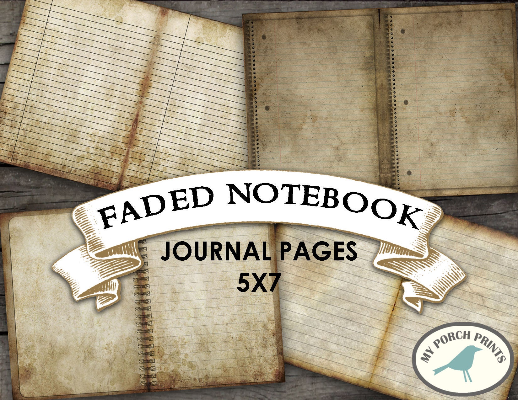 Faded Notebook, Journal Page, Book, Vintage, 5x7, Junk Journal, Grunge ...