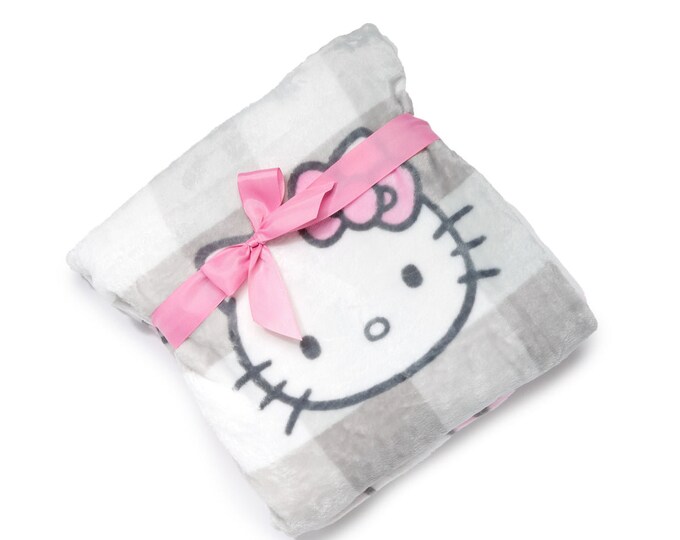 Hello Kitty Plush Throw Blanket With Grey and White - Etsy