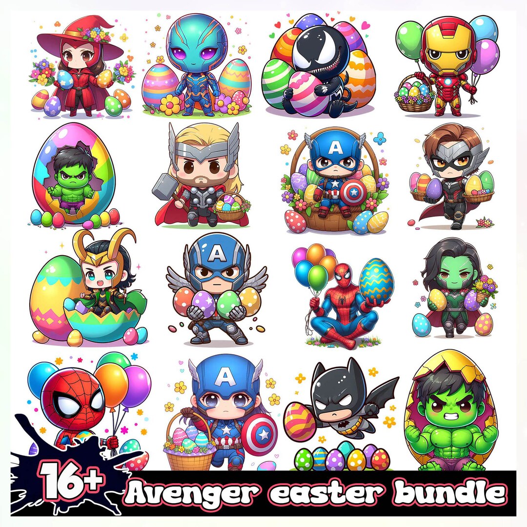 Superhero Easter Cartoon Png Bundle, Cartoon Easter Png, Happy Easter ...