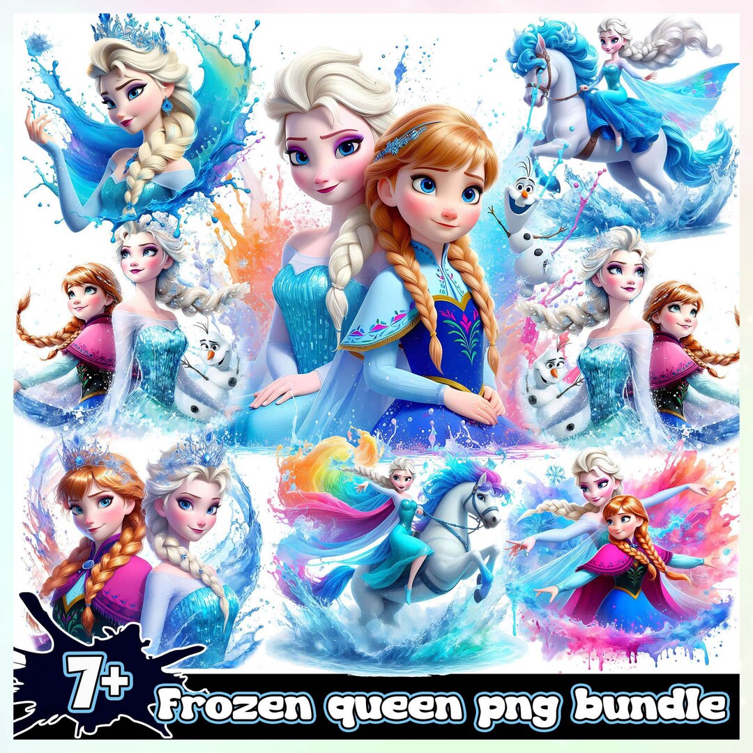 Elsa and Anna Frozen Splash and Watercolor Digital Design PNG File for ...