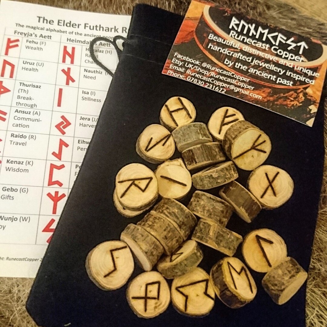 Complete Rune Kit - Elder Futhark Wooden Runes, Bag, Casting Cloth ...