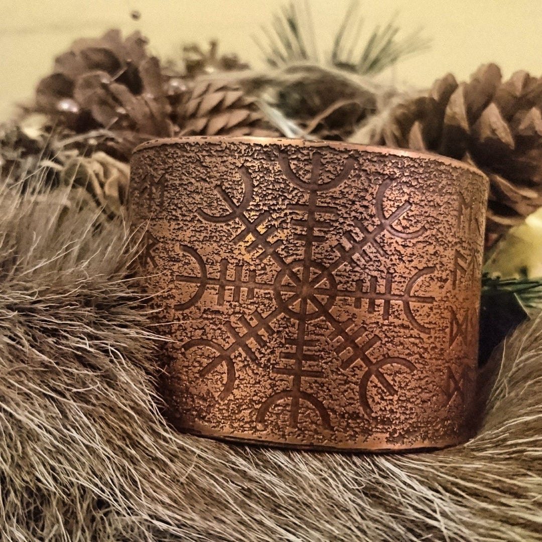 Havamal 77 Runes/helm of Awe Cuff Bracelet Armband (copper Large Heavy ...