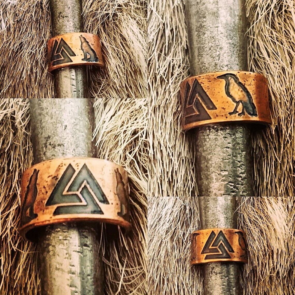 Norse Valknut Ring with Wolves Geri and Freki or Ravens | Etsy