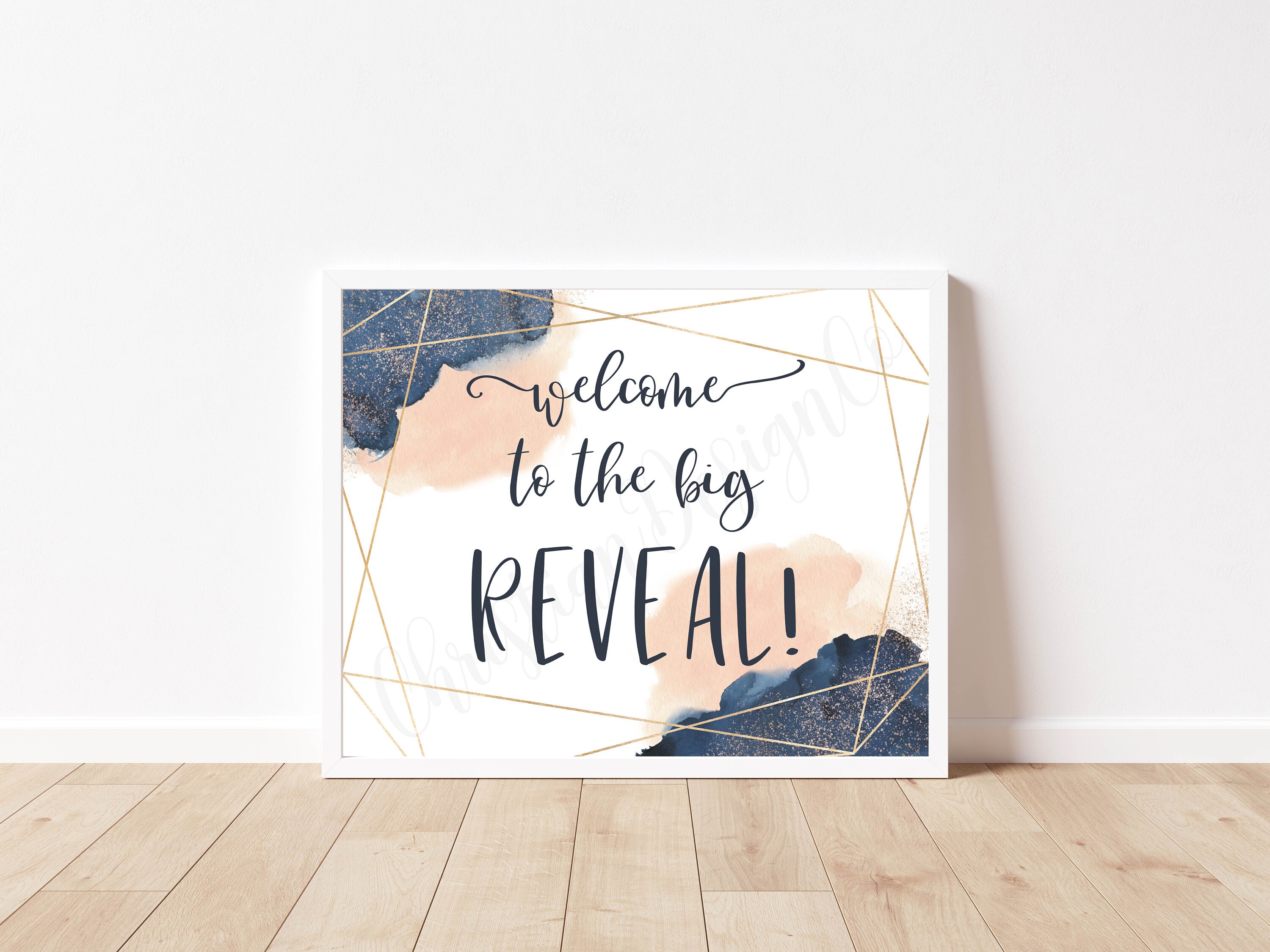 Navy and Blush Gender Reveal Sign, Reveal Welcome Sign Printable, Rose ...