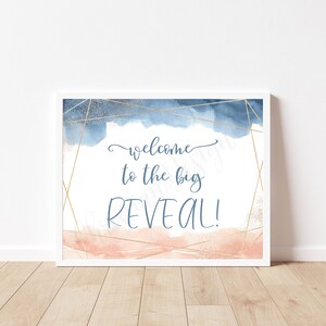 Blue and Blush Pink Gender Reveal Sign, Reveal Welcome Sign Printable ...