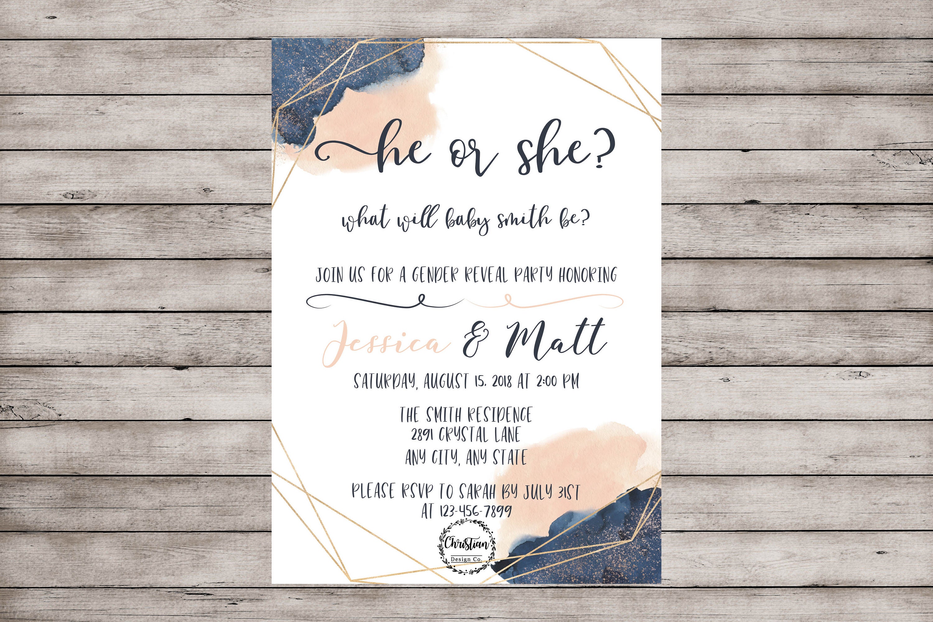 Blush Navy Gender Reveal Invitation Gender Reveal Invite Etsy