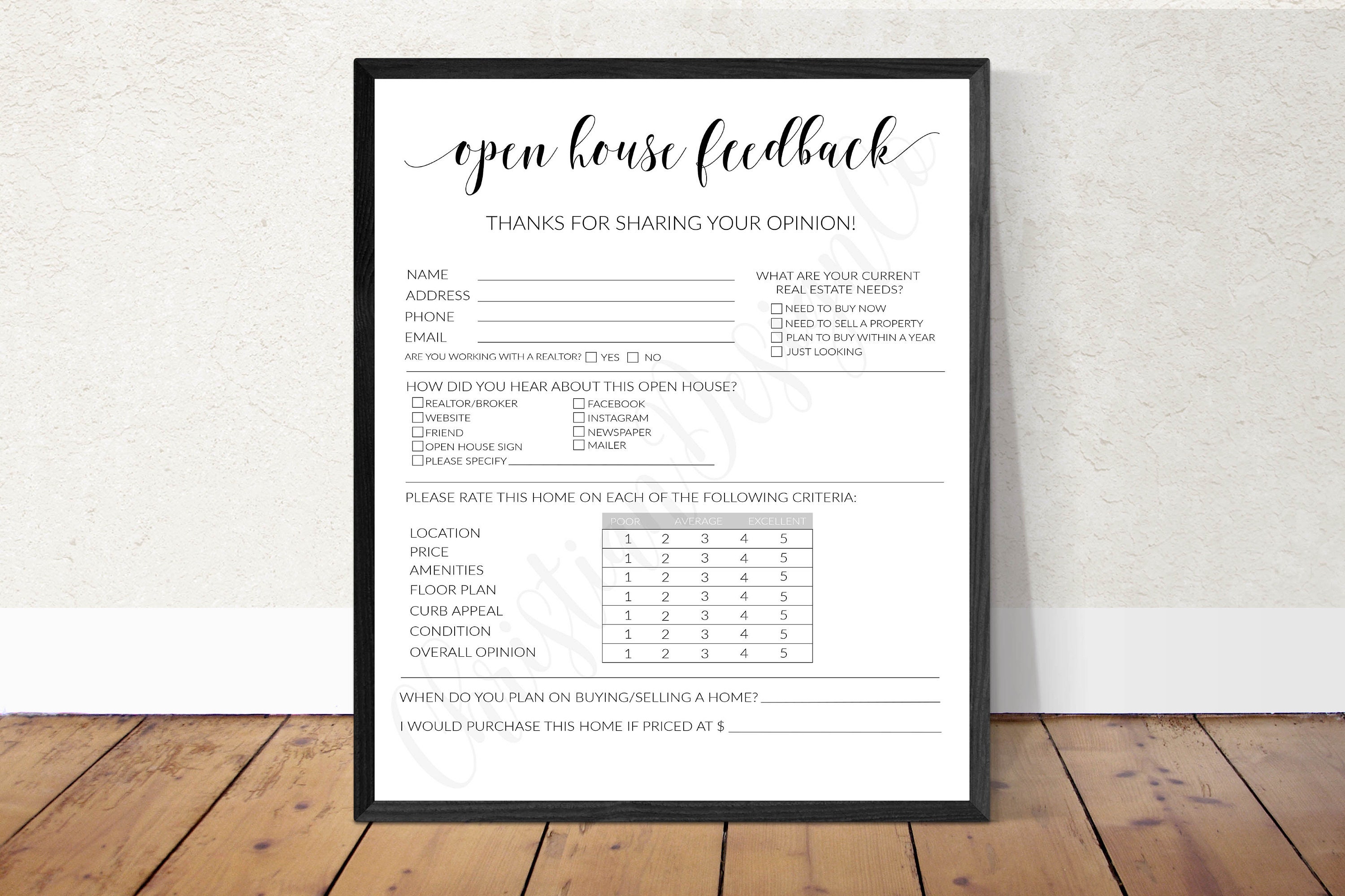 Open House Feedback Form Open House Sign Open House Feedback | Etsy