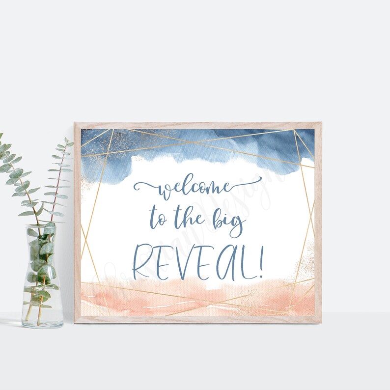 Blue and Blush Pink Gender Reveal Sign Reveal Welcome Sign - Etsy