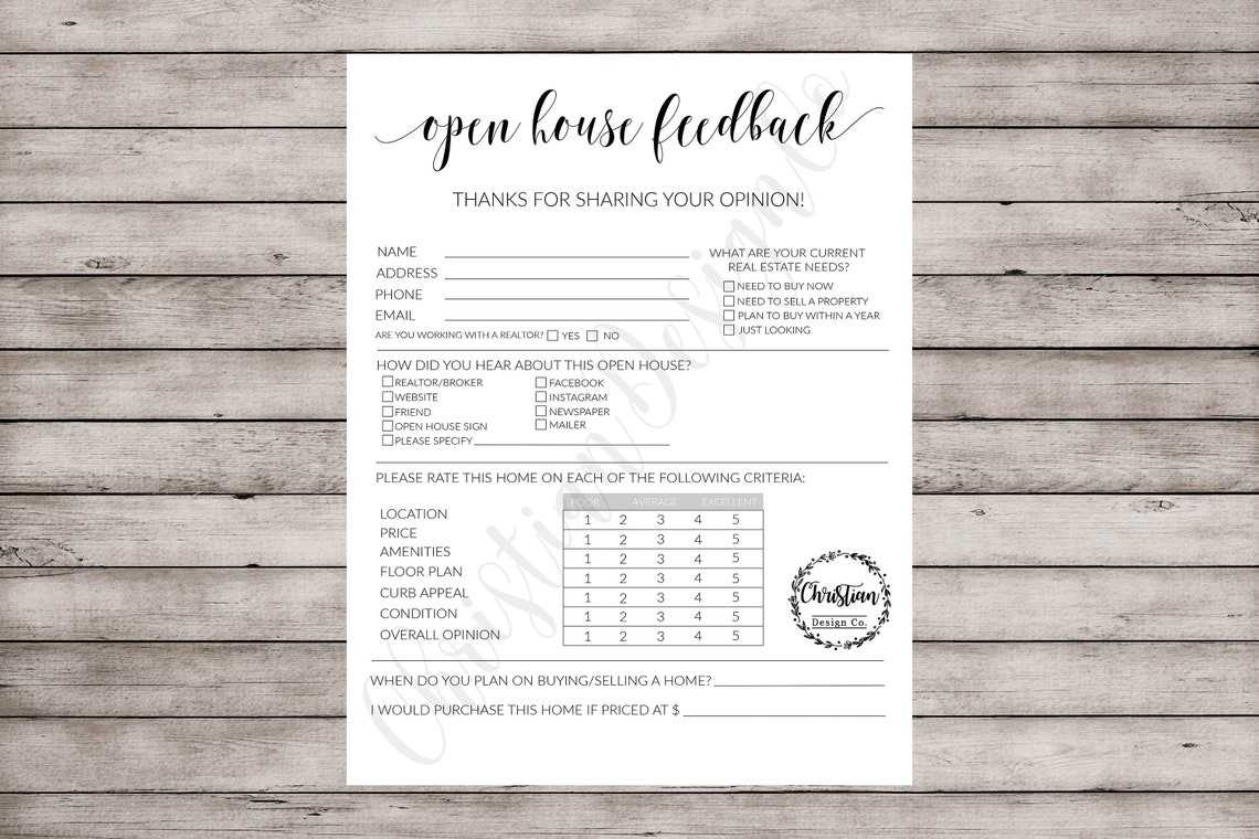 Open House Feedback Form Open House Sign Open House Feedback - Etsy