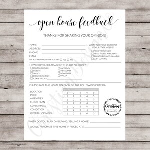 Open House Feedback Form, Open House Sign, Open House Feedback Sheet ...
