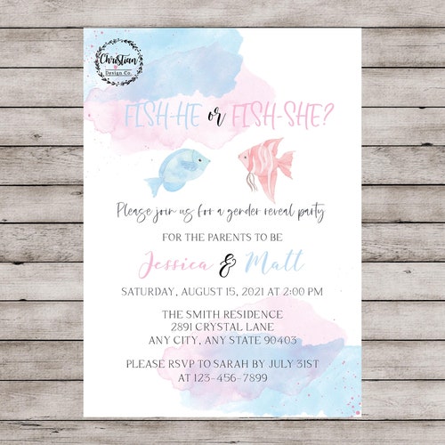 EDITABLE Fishing Theme Gender Reveal Fish He or Fish She - Etsy