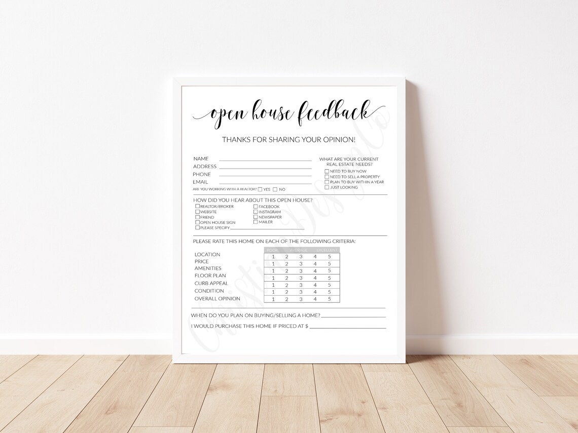 Open House Feedback Form Open House Sign Open House Feedback | Etsy