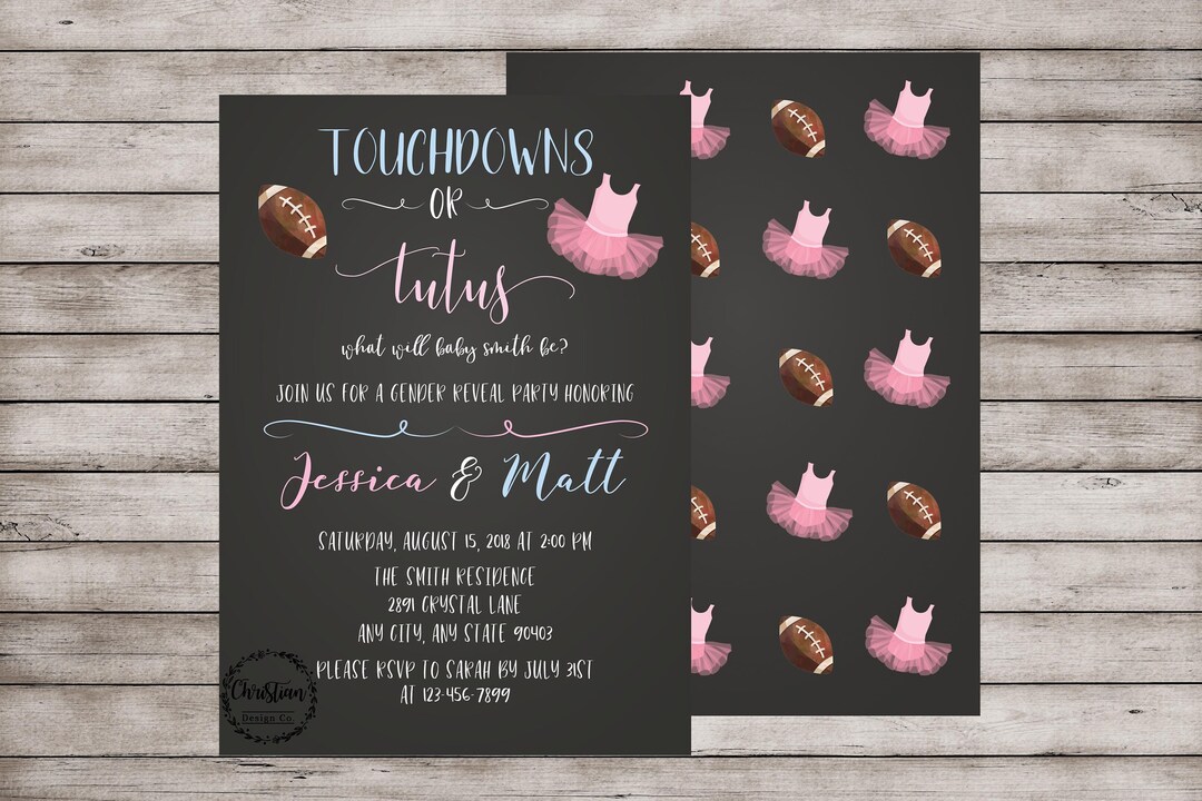 Touchdowns or Tutus Invitation, Gender Reveal Invitation, Gender Reveal ...