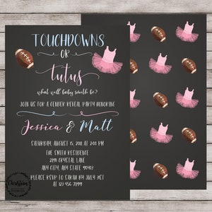 Touchdowns or Tutus Invitation, Gender Reveal Invitation, Gender Reveal ...