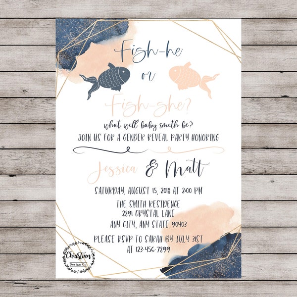 Fish Gender Reveal Invitation - Etsy
