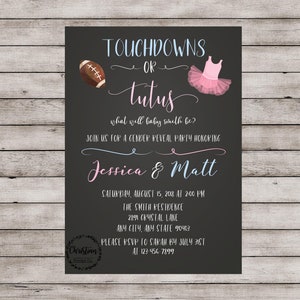 Touchdowns or Tutus Invitation, Gender Reveal Invitation, Gender Reveal ...