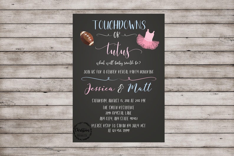 Touchdowns or Tutus Invitation Gender Reveal Invitation - Etsy