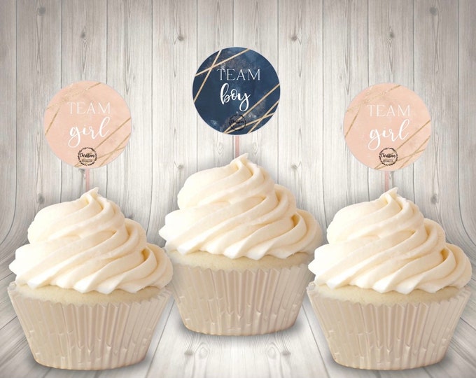 Team Girl Cupcake Toppers, Gender Reveal Cupcake Toppers, Gender Reveal ...