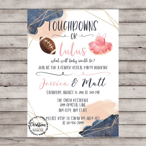 Touchdowns and Tutus Gender Reveal Invitation Football and - Etsy