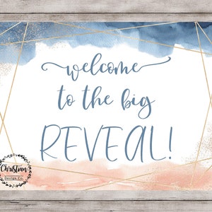 Blue and Blush Pink Gender Reveal Sign, Reveal Welcome Sign Printable ...