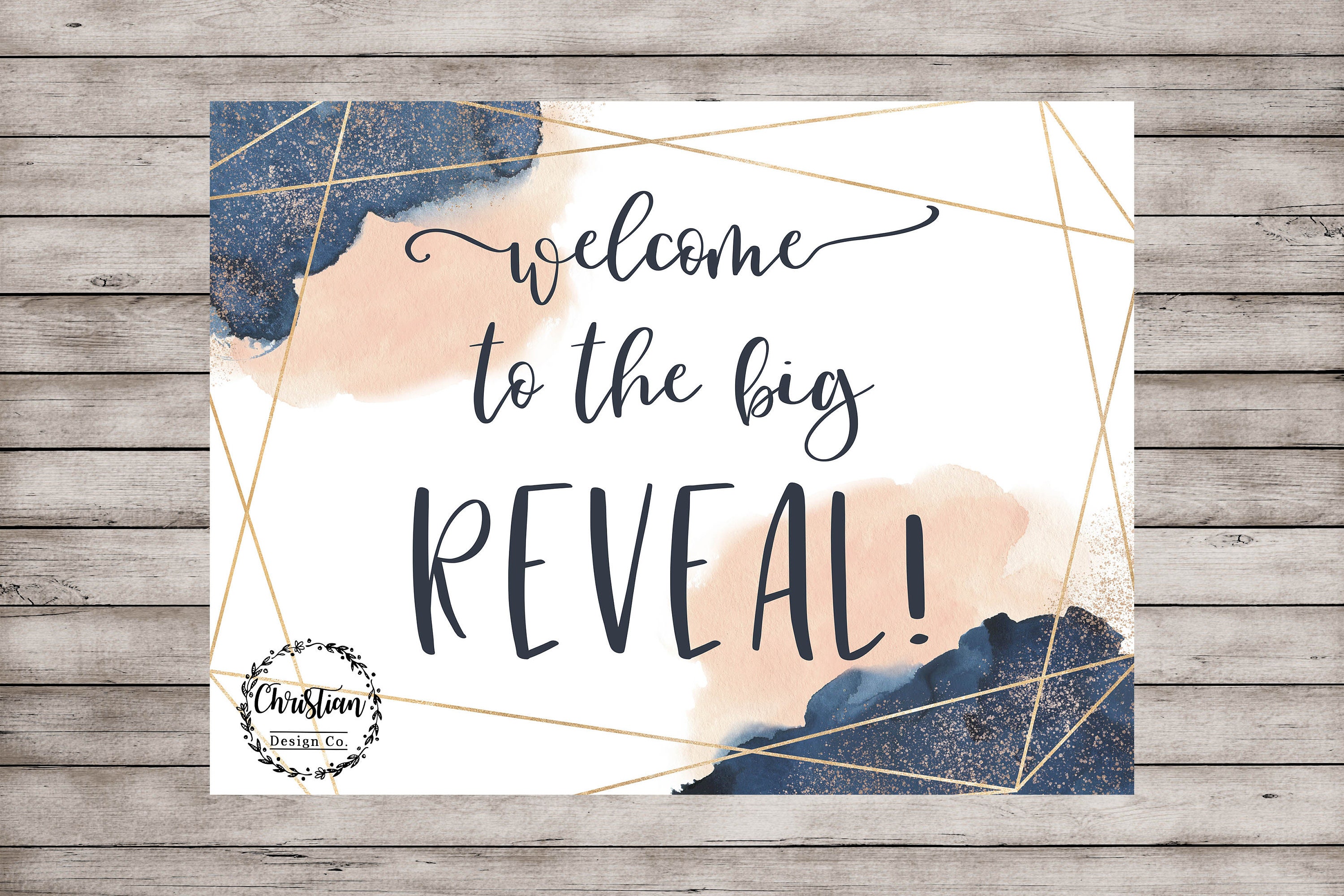 Navy and Blush Gender Reveal Sign, Reveal Welcome Sign Printable, Rose ...