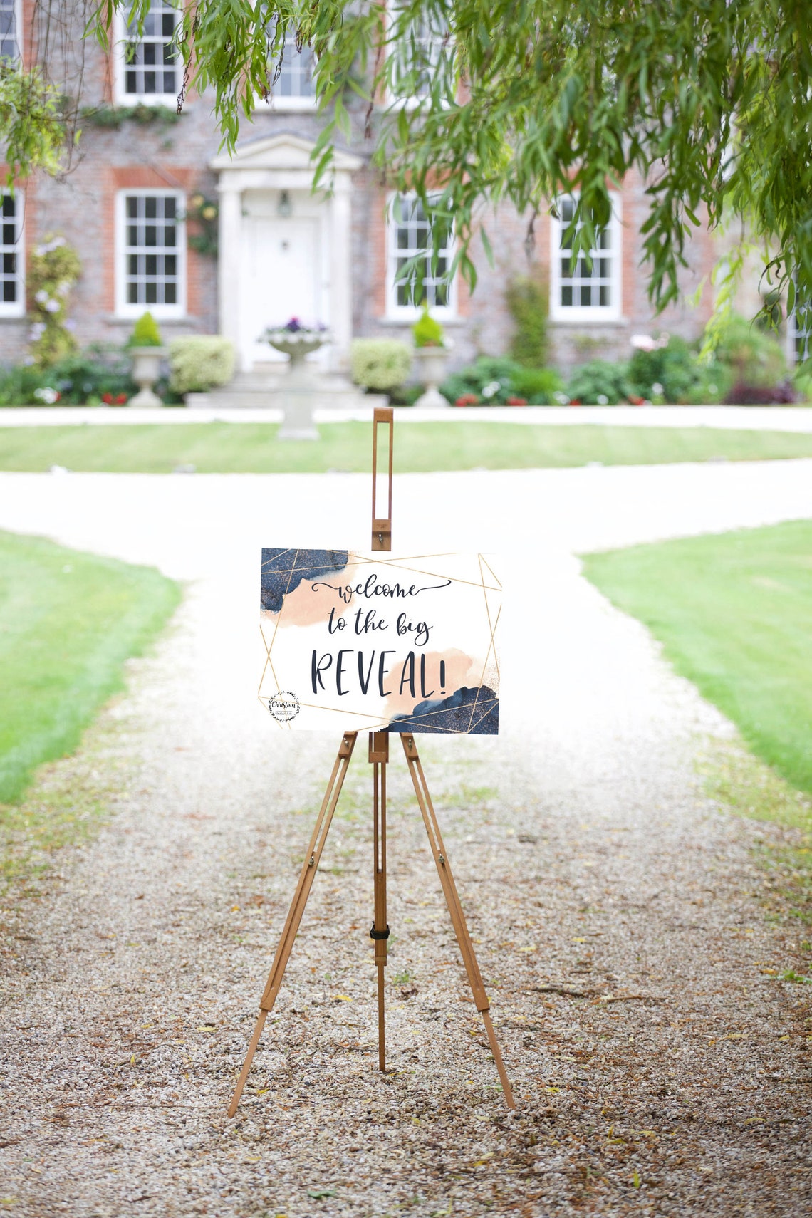 Navy and Blush Gender Reveal Sign, Reveal Welcome Sign Printable, Rose ...