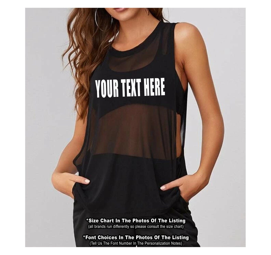 YOUR TEXT HERE Sheer Tank Top Open Side Shirt Active Workout Side Boob ...