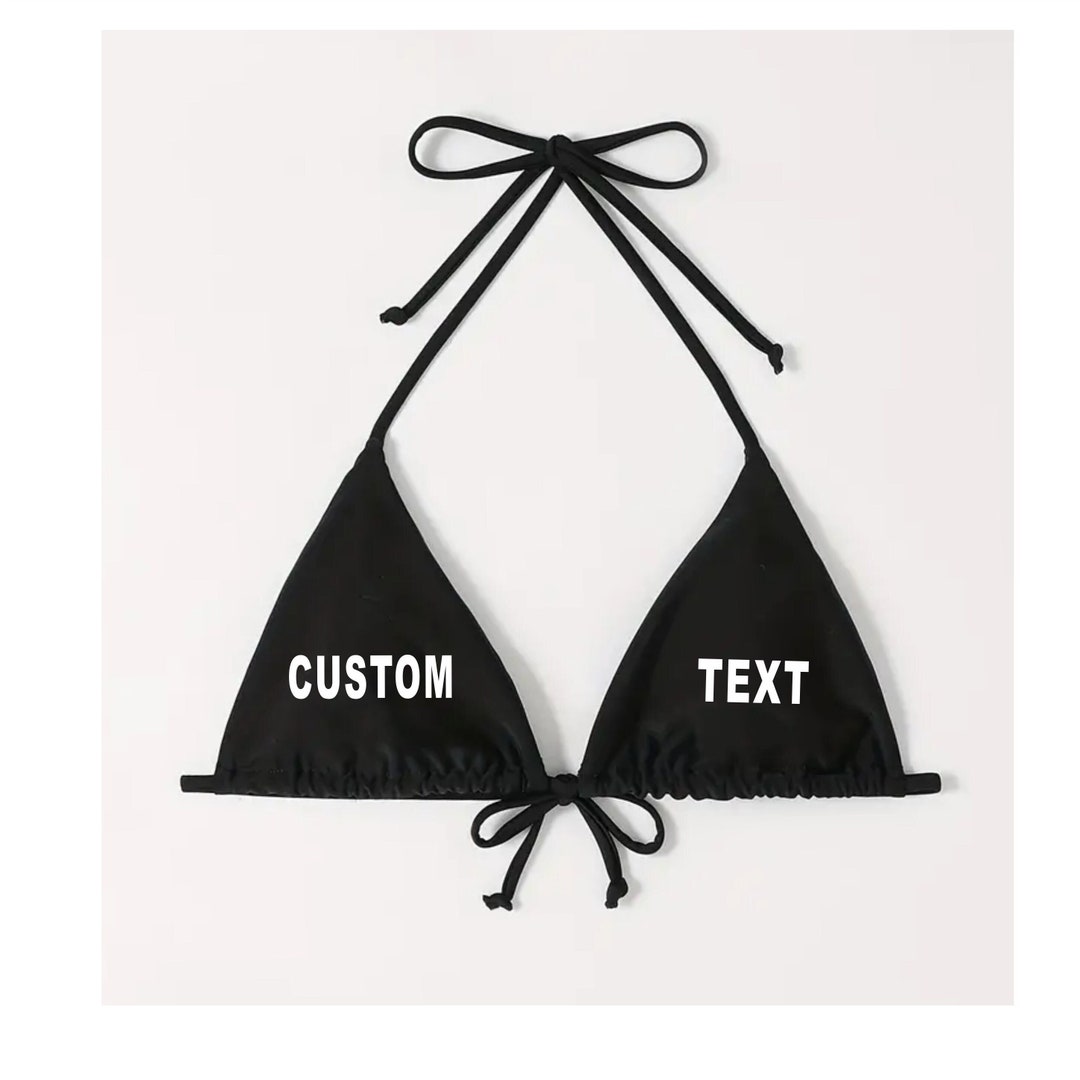 YOUR TEXT HERE Black Bikini Top Tie Back String Strap Boob Top Wife ...
