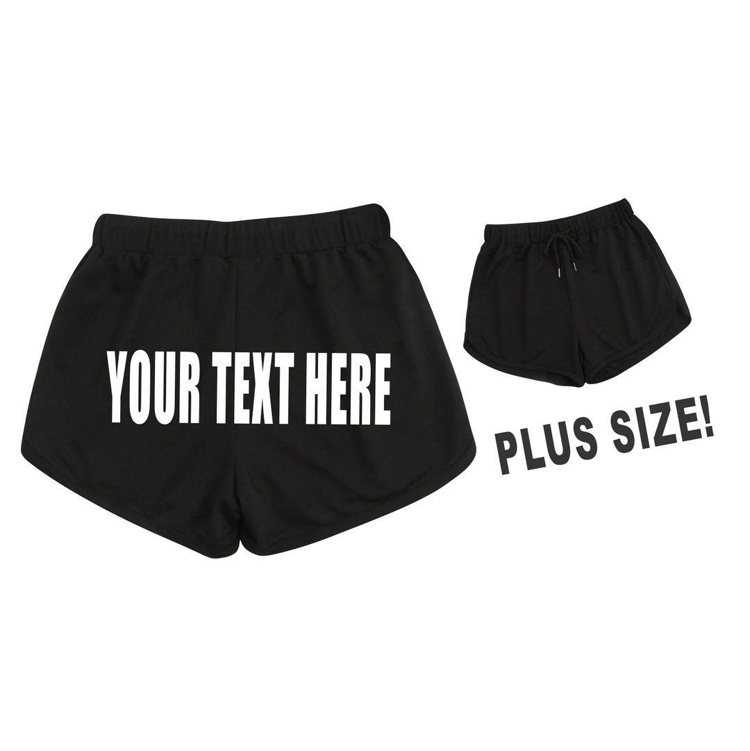 YOUR TEXT HERE Plus Size Solid Black Track Shorts Gym Retro Booty Curvy ...