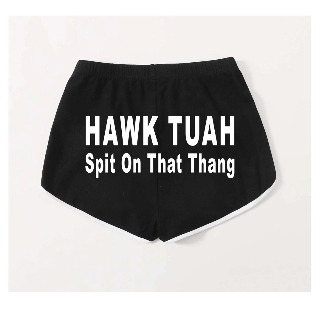 HAWK TUAH Booty Shorts Boy Black White Trim Retro Spit on That Thang ...