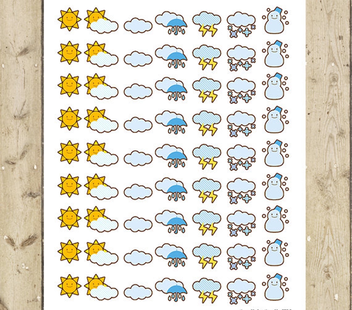 WEATHER Mini Stickers Set 63 Printable Planner Stickers Icon Weather ...