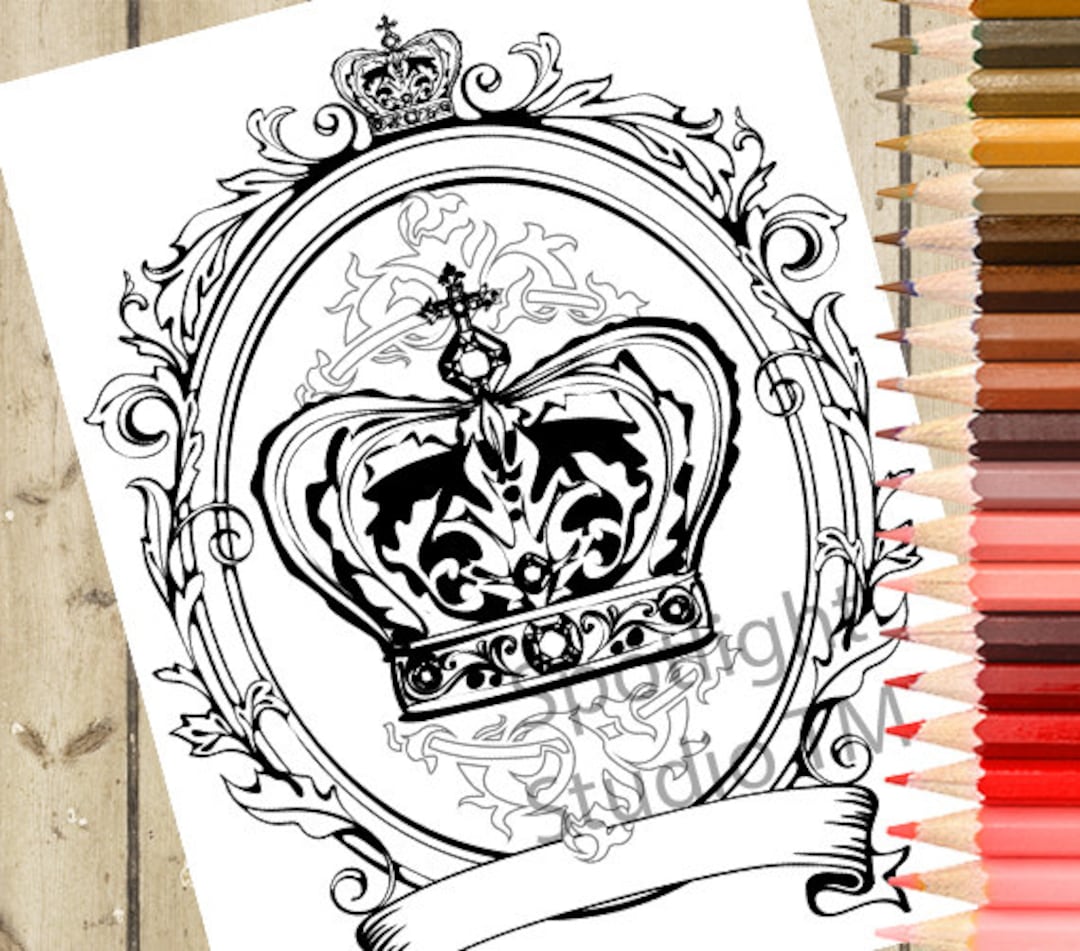 ROYAL CROWN Adult Coloring Page – Crown Printable Coloring Page Adult ...