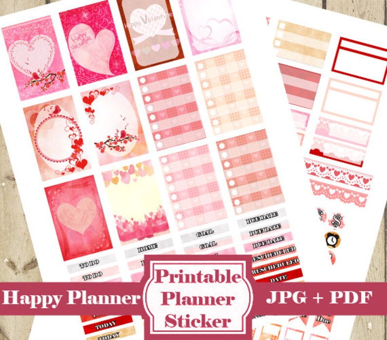 VALENTINES DAY Planner Stickers Kit – Printable Planner Stickers Pink ...