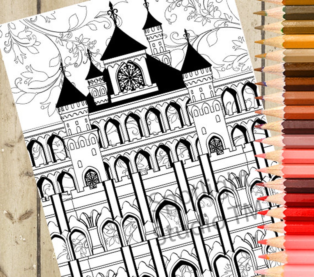 CASTLE Adult Coloring Page Castle Printable Coloring Page Fantasy ...