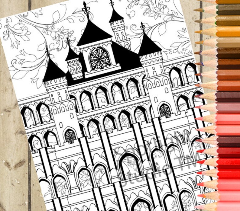CASTLE Adult Coloring Page Castle Printable Coloring Page Fantasy ...