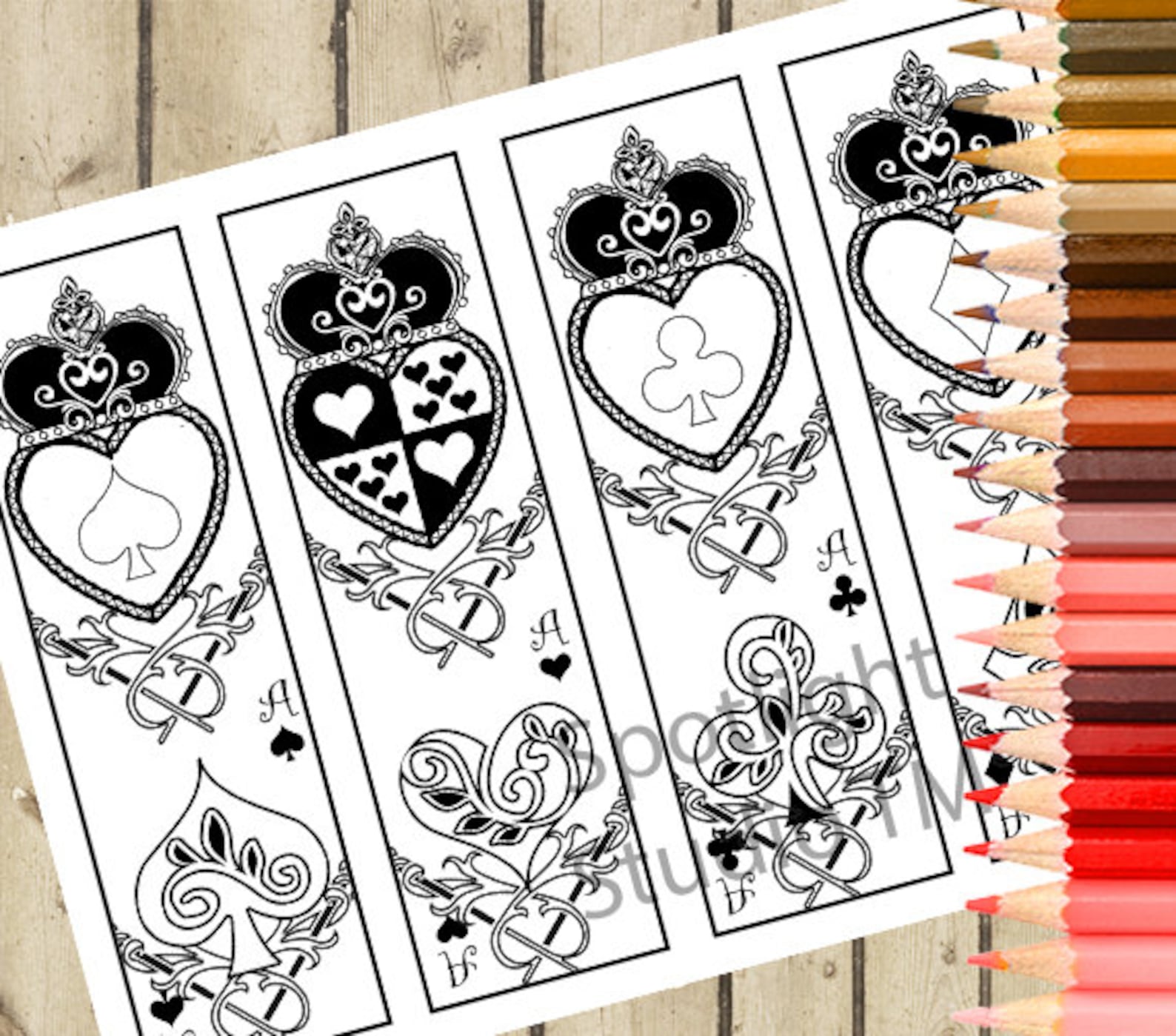 Playing Card Printable Bookmarks 4 Printable Adult Coloring - Etsy