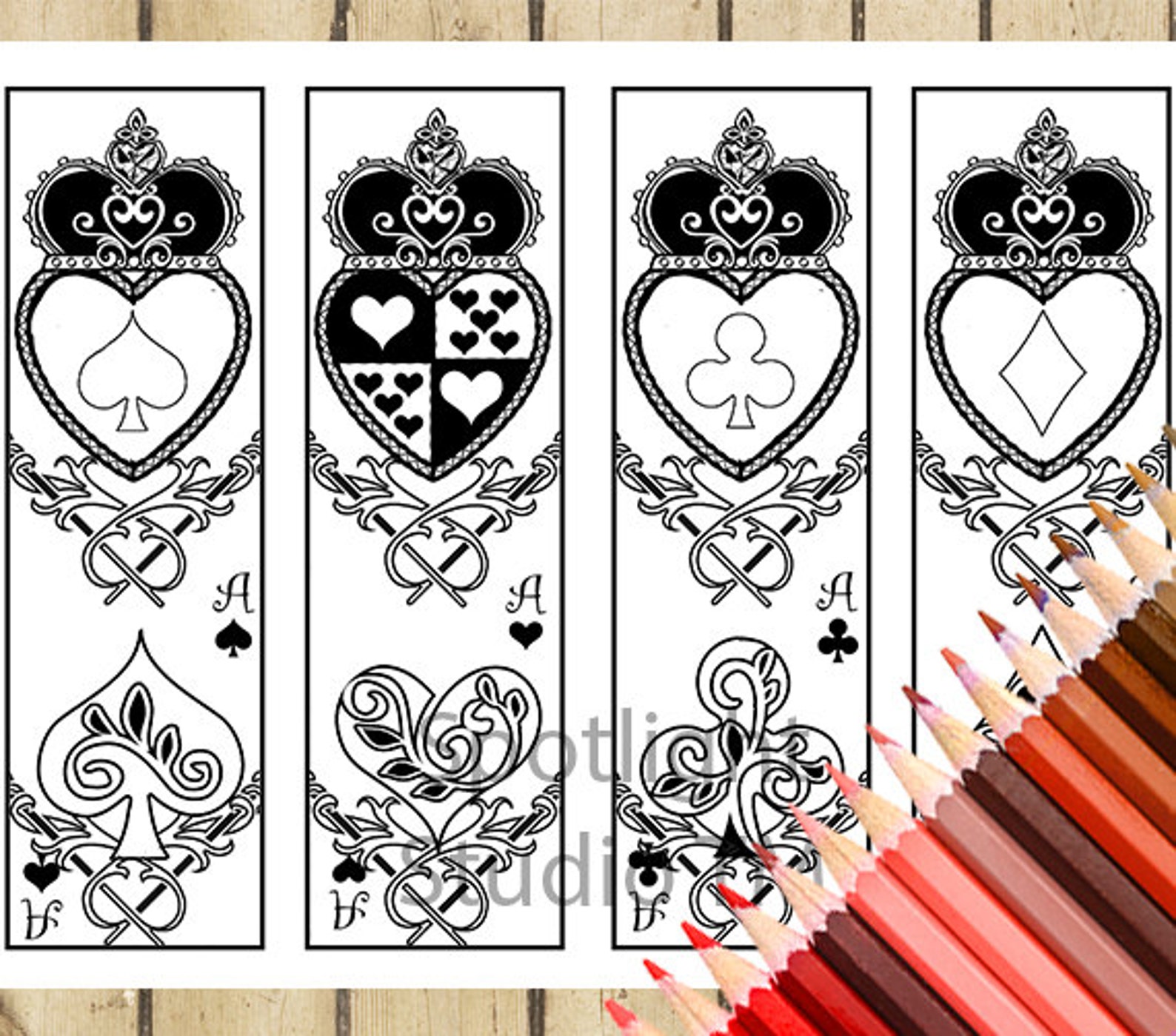 Playing Card Printable Bookmarks 4 Printable Adult Coloring - Etsy