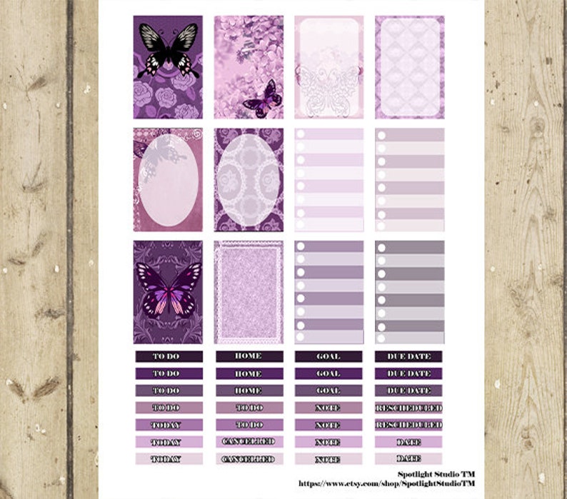 BUTTERFLY Planner Stickers Kit 105 Purple Printable Planner Stickers ...