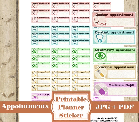 HEALTH APPOINTMENT Planner Stickers – Printable Sticker Dentist Doctor ...