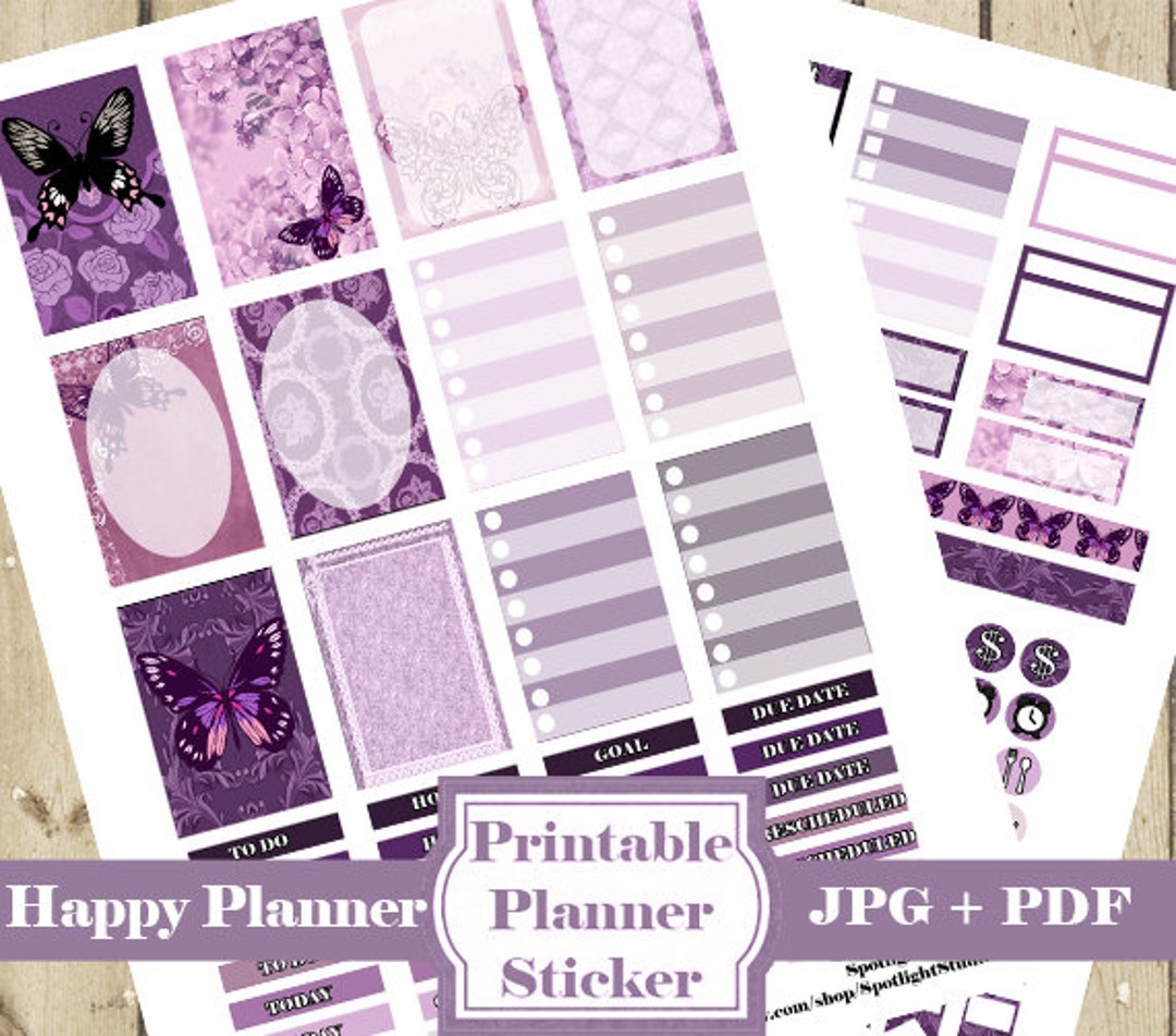 BUTTERFLY Planner Stickers Kit 105 Purple Printable Planner Stickers ...
