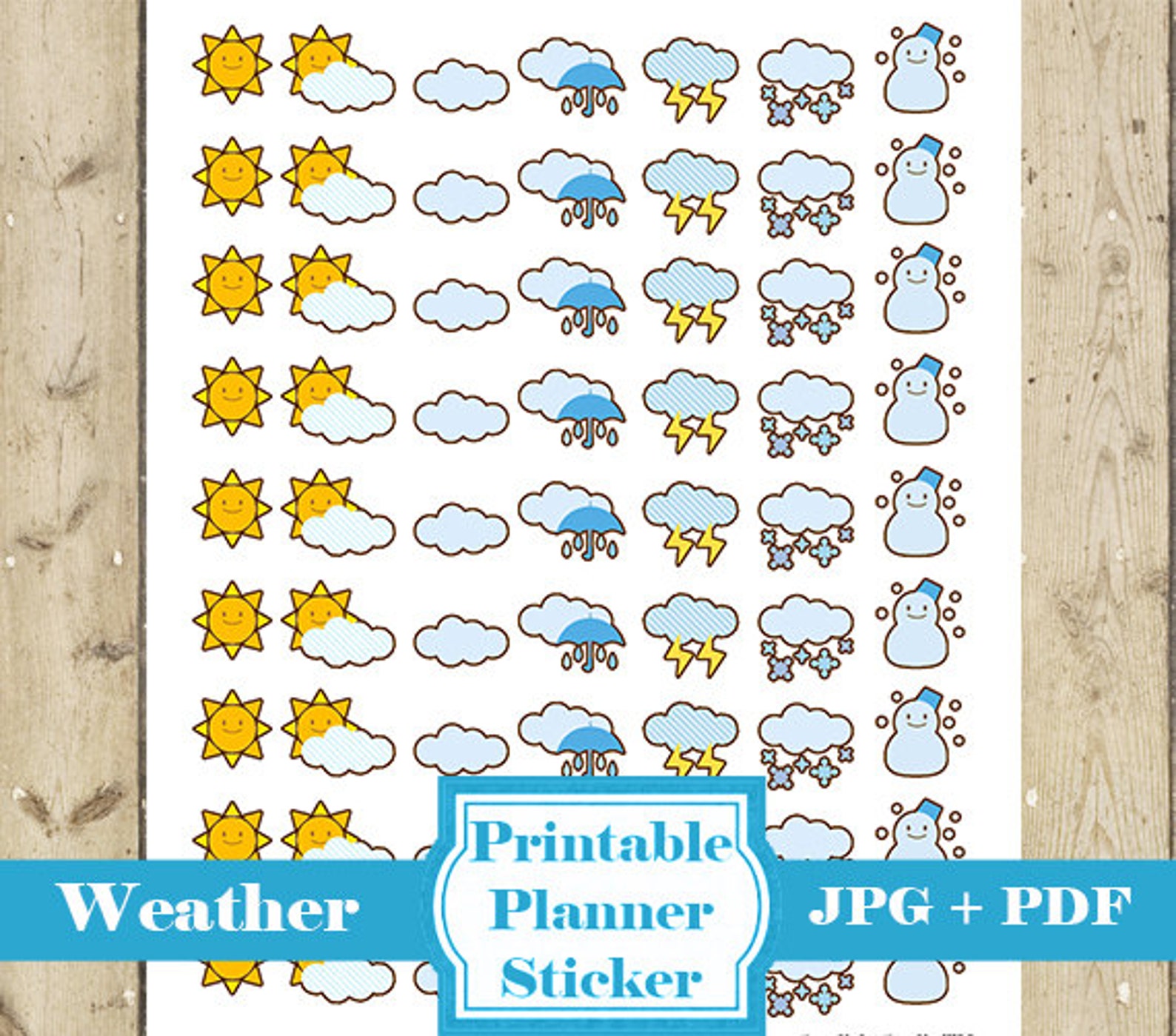 WEATHER Mini Stickers Set 63 Printable Planner Stickers Icon Weather ...