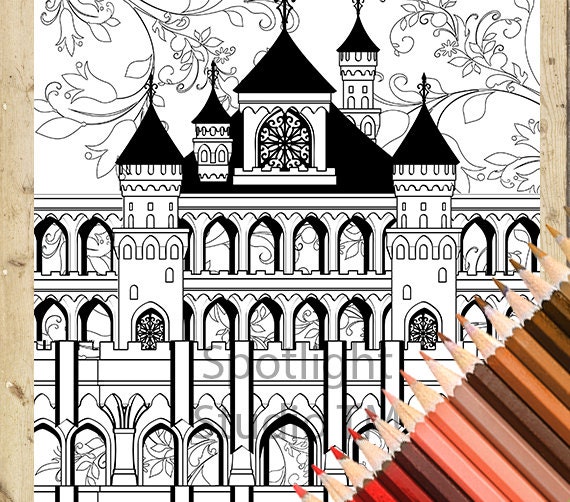 CASTLE Adult Coloring Page Castle Printable Coloring Page Fantasy ...
