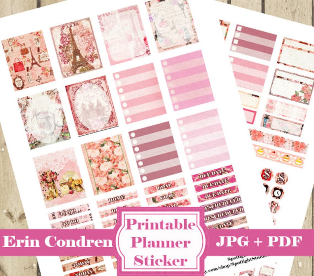 PARIS Planner Stickers Kit 105 Printable Planner Stickers Pink Planner ...