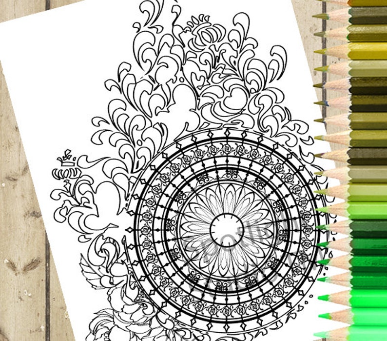 WHEEL Adult Coloring Page PRINTABLE Coloring Page Pattern - Etsy