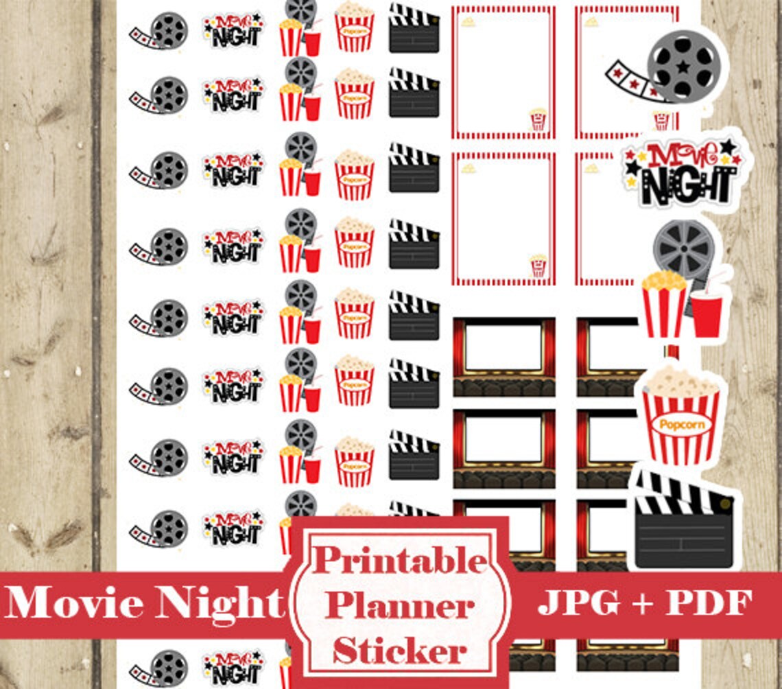MOVIE NIGHT Planner Sticker Printable Planner Icon Sticker Icon Planner ...