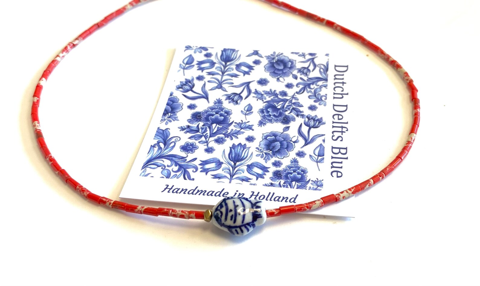 Necklace Red Emperor Stone and Delft Blue Fish / Holland Collection - Etsy