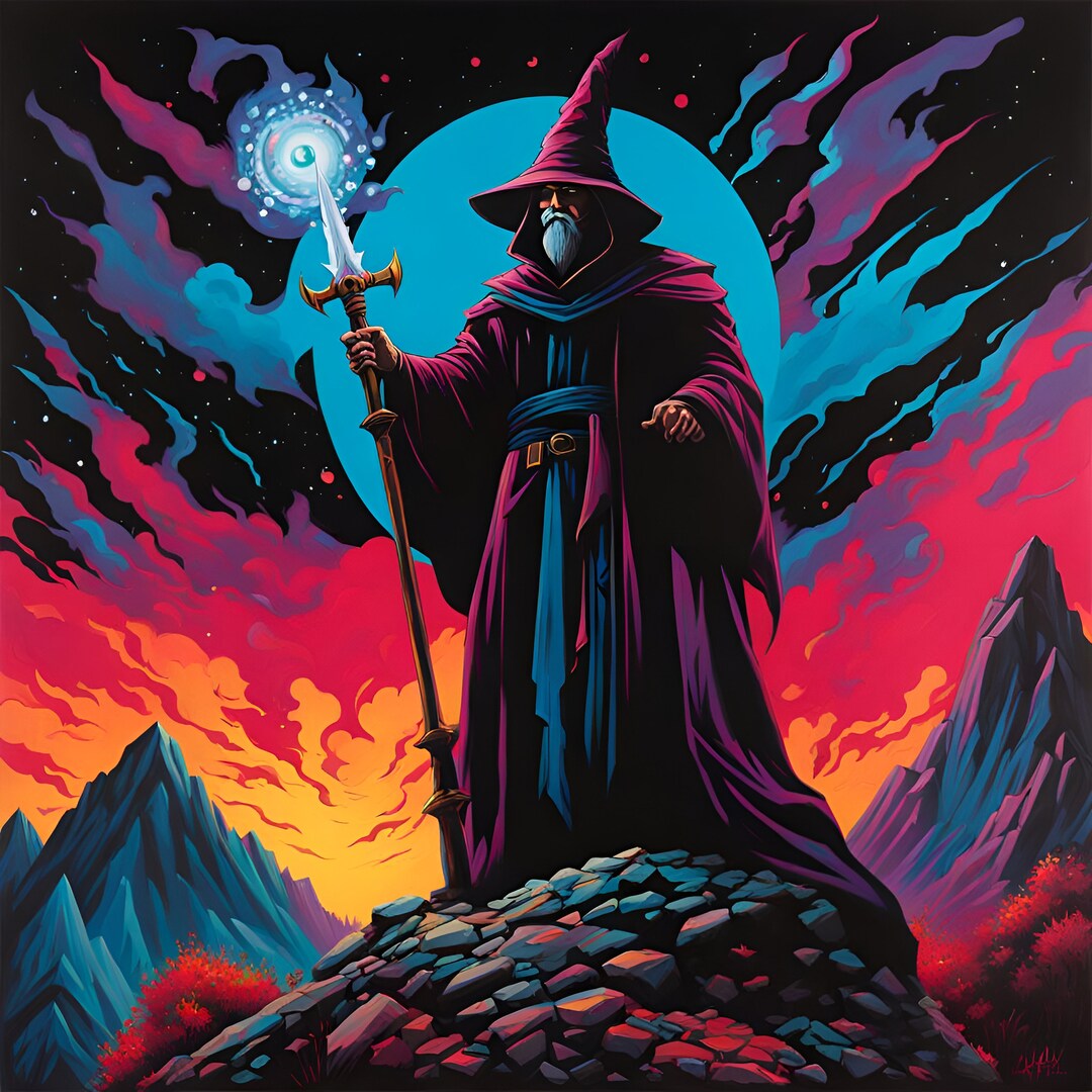 Wizard Art Print Cosmic Wizard Poster Magical Battle Wall - Etsy