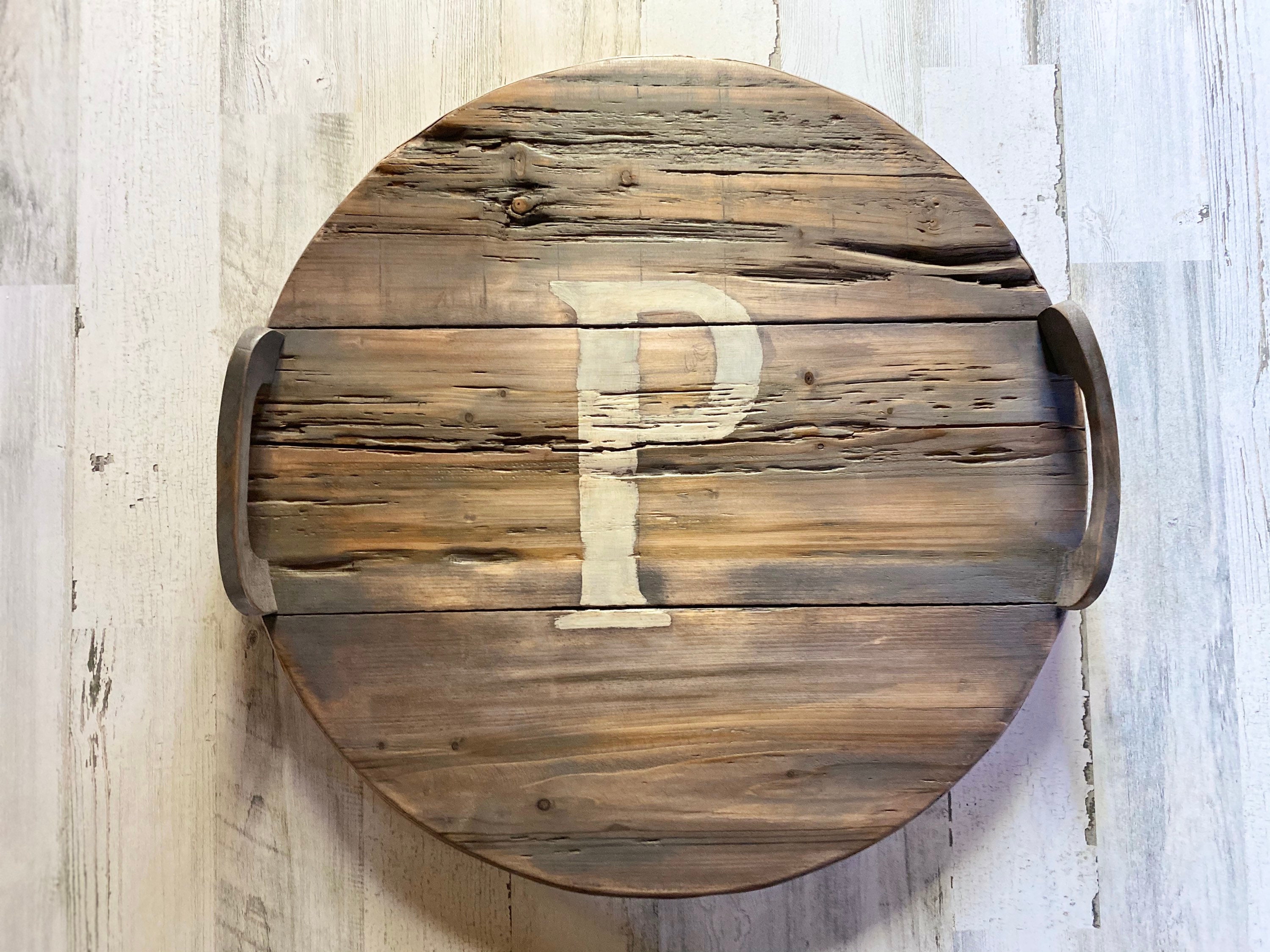 Reclaimed Wood Round Serving Tray customizable - Etsy