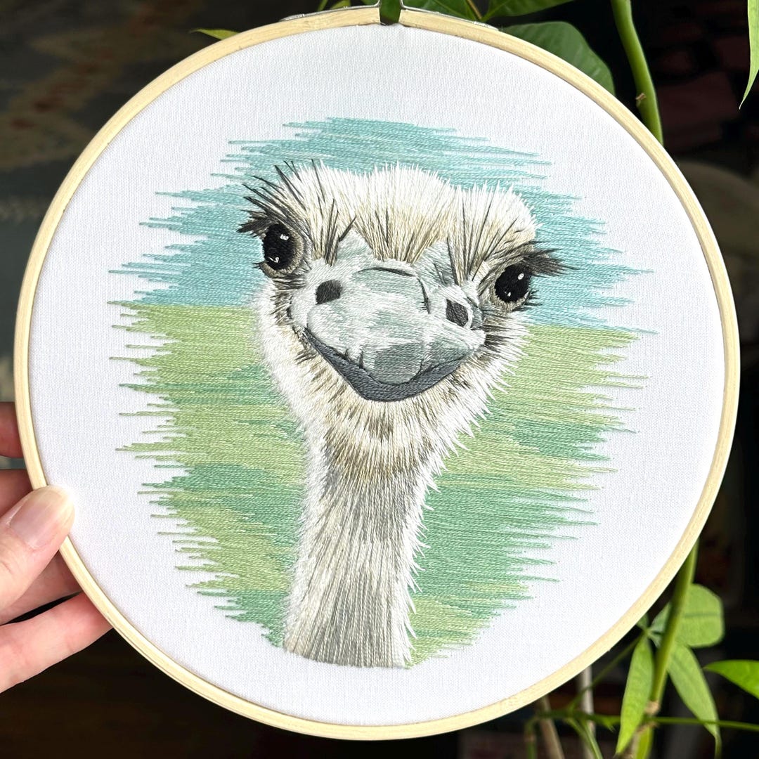 Ostrich Embroidery Complete Kit, Custom Animal Embroidery Design, Hand ...