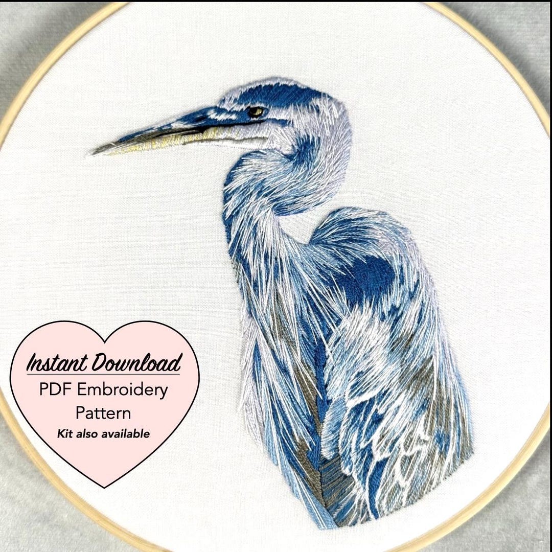 Blue Heron Embroidery Pattern: DIY Bird Design (PDF Download) - Etsy
